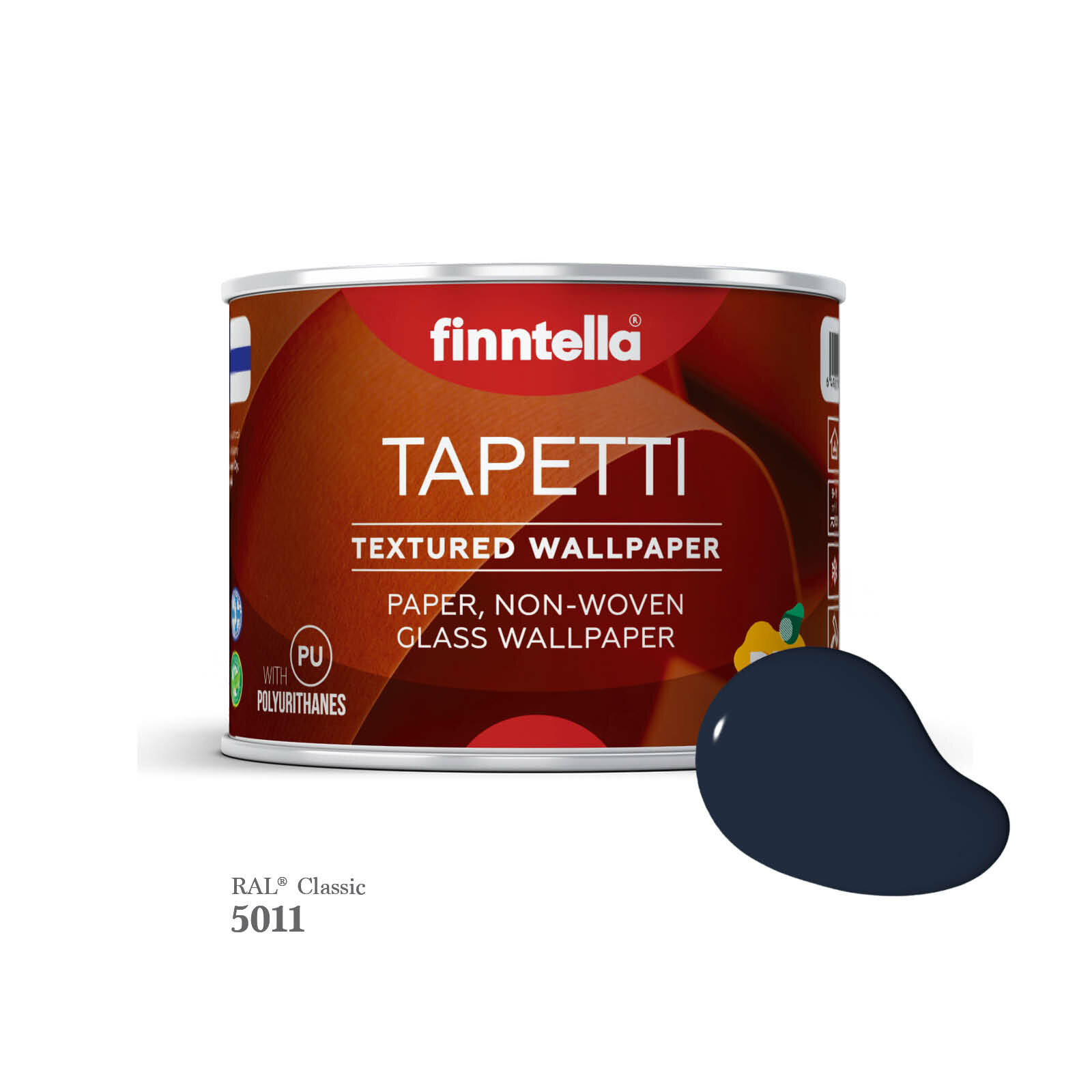 Шелковисто-матовая краска для обоев под окраску TAPETTI SILKKI Matta FINNTELLA, Цвет RAL 5011 Стальной синий (Steel blue), 0,45л