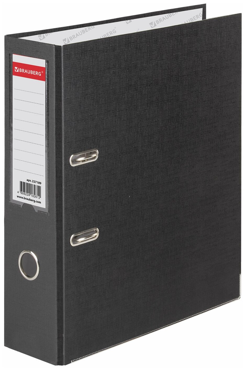 Папка-регистратор BRAUBERG с покрытием из ПВХ, 80 мм, с уголком, черная (удвоенный срок службы), 227189