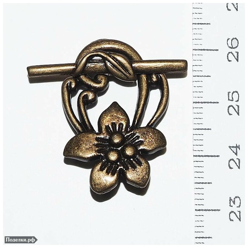 Фурнитура для бижутерии Тогл Цветок 0002667 бронзовый цвет 30x20 мм (застежка 30x6 мм), цена за 1 шт.