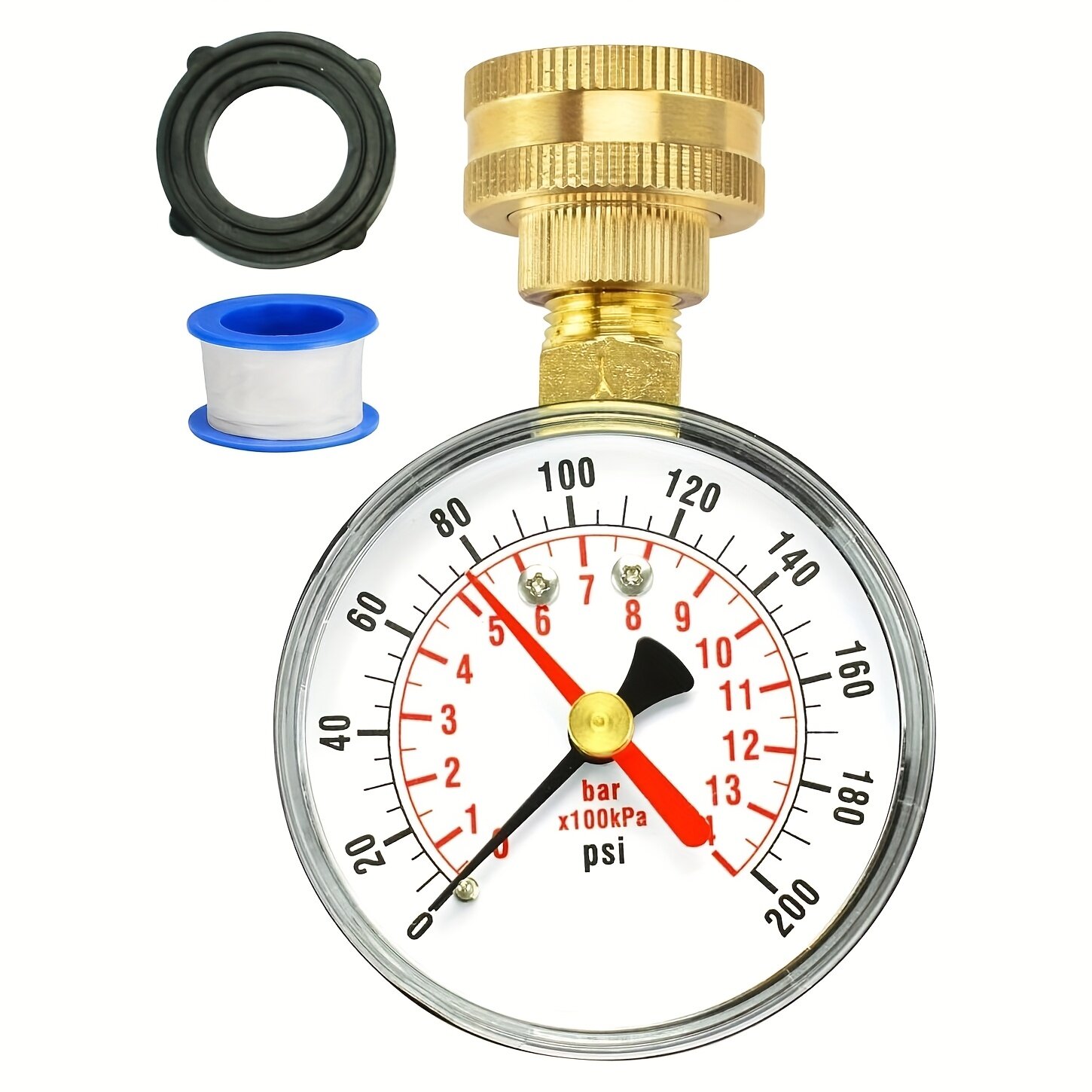 Манометр для проверки давления воды 2,5 дюйма, 0–200 PSI, с запоминающей стрелкой и внутренней резьбой 3/4", латунный штуцер, коррозионностойкий корпус, для дома, сада и автодома