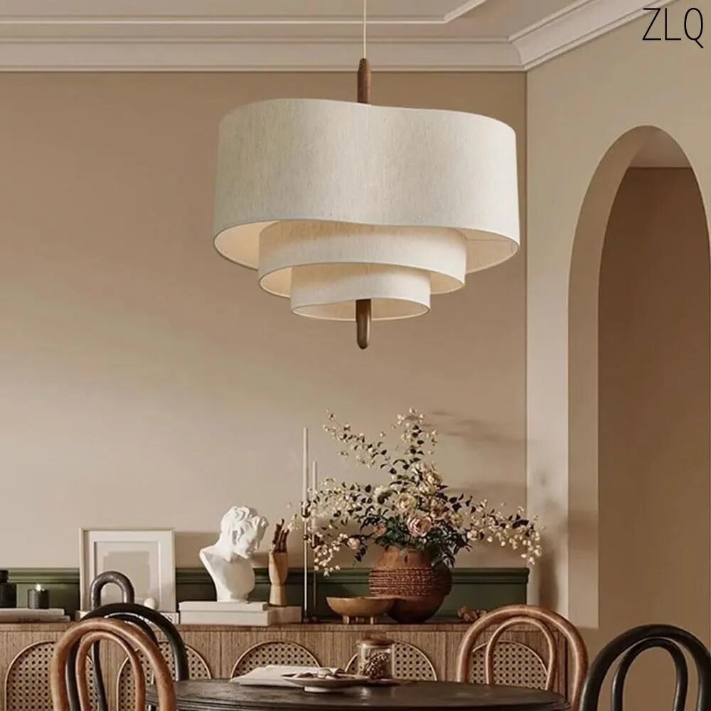 Люстра ZL Q LED, тканевый абажур, регулировка по высоте, 580x355 мм, Китай — фото 1