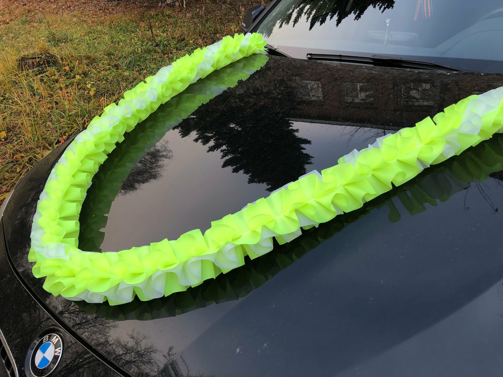 Лента для свадебного авто Рюш объемная, салат/белый, п/э