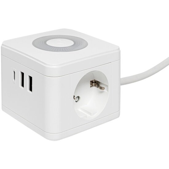 Удлинитель Ekf "Куб" 2х1.3м 2USB 2.4А+Type C + Ночник 1кв. мм, UBA-CUB-2-TC