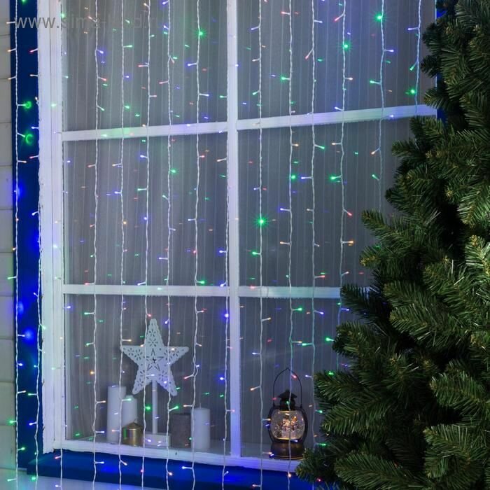 Гирлянда Занавес 2 х 9 м, IP44, УМС, белая нить, 1800 LED, свечение мульти, 220 В