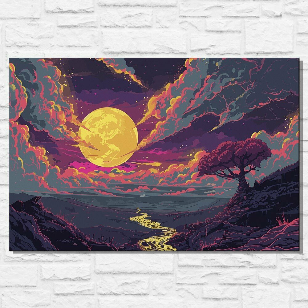 Картина по номерам на холсте космос природа (луна, рассвет, закат, солнце, звёзды) - 15639 Г 60x40