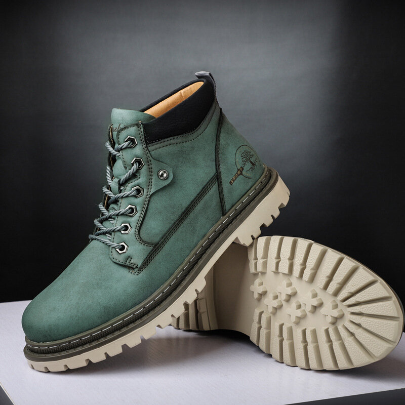 Полусапожки осенне-зимние трендовые ботинки больших размеров, универсальные кожаные ботинки средней посадки, ботинки Martin, мужские рабочие ботинки из хлопка, ботинки с большим голенищем