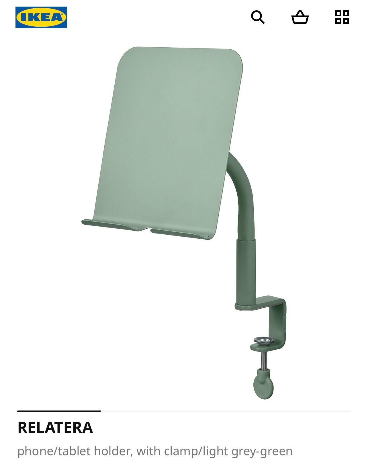 Держатель телефона/планшета IKEA RELATERA, с зажимом/светло-серо-зеленый