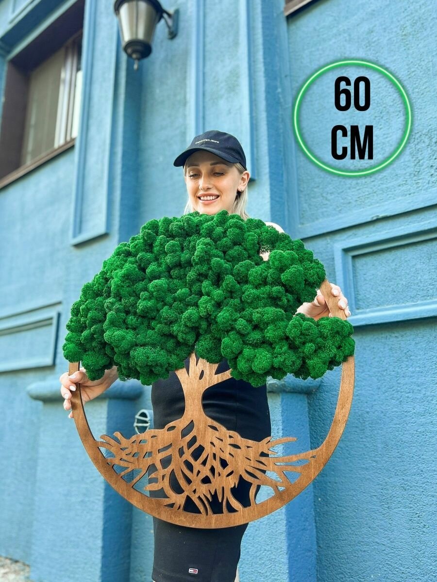 Панно декоративное интерьерное со мхом 60 см деревянное с стабилизированным мхом настенное