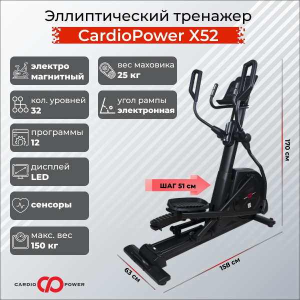 "CardioPower X52" - эллиптический тренажер для дома с максимальной нагрузкой до 150 кг