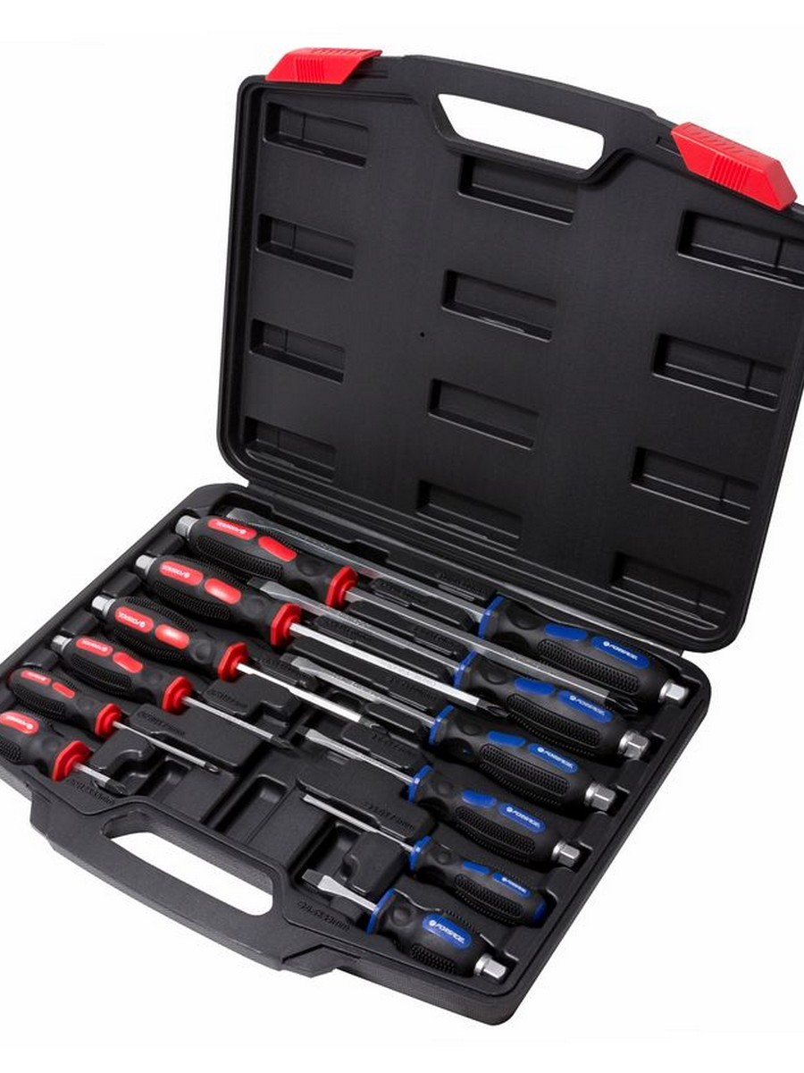 FORSAGE F-21310 набор отверток ударных, магнитных, 12 пр: sl6.5х38мм, sl3, sl5.5 х75мм, sl6.5х100мм, sl8х150мм,