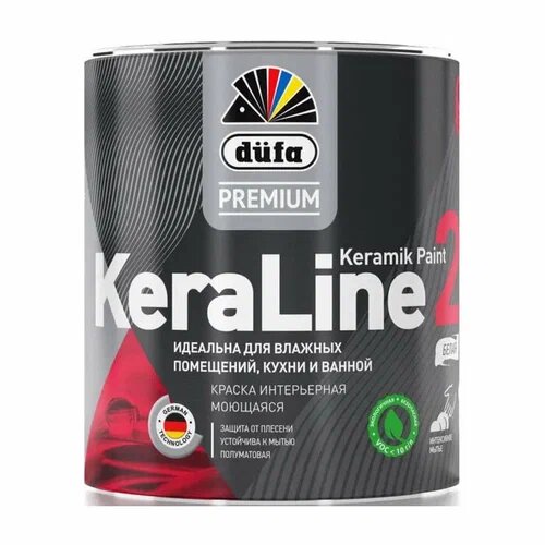 Краска DUFA Premium KeraLine Keramik Paint 20 для влажных помещений, полуматовая 0,9л база 1 (белая)