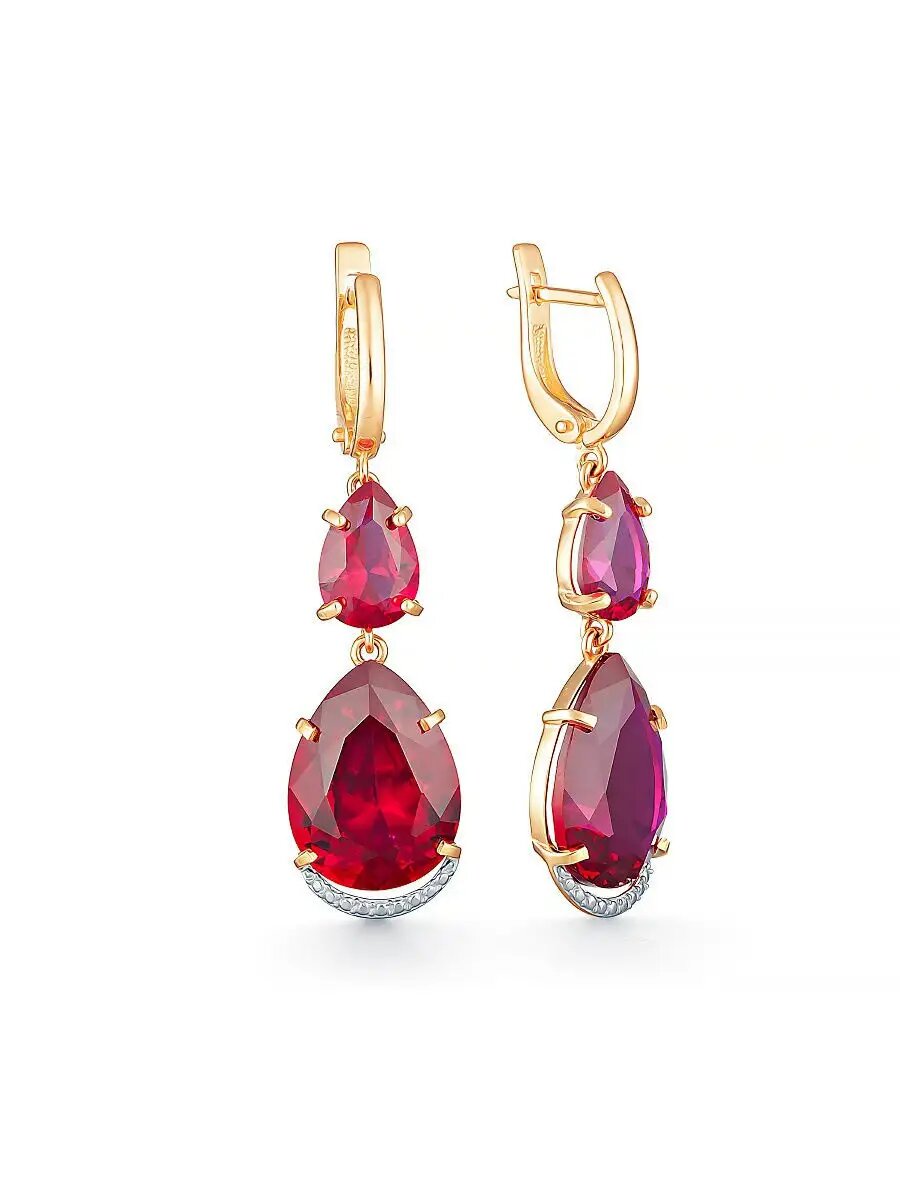 Серьги, красное золото, 585 проба, бриллиант, рубин