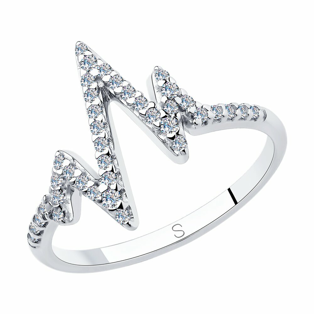 Кольцо, серебро, 925 проба, родирование, фианит