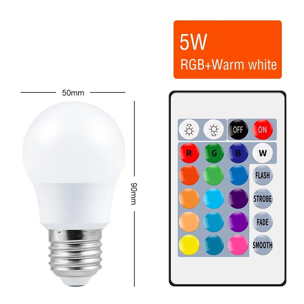 DuuToo RGBW Светодиодная лампа E27 RGB-Warm-5W