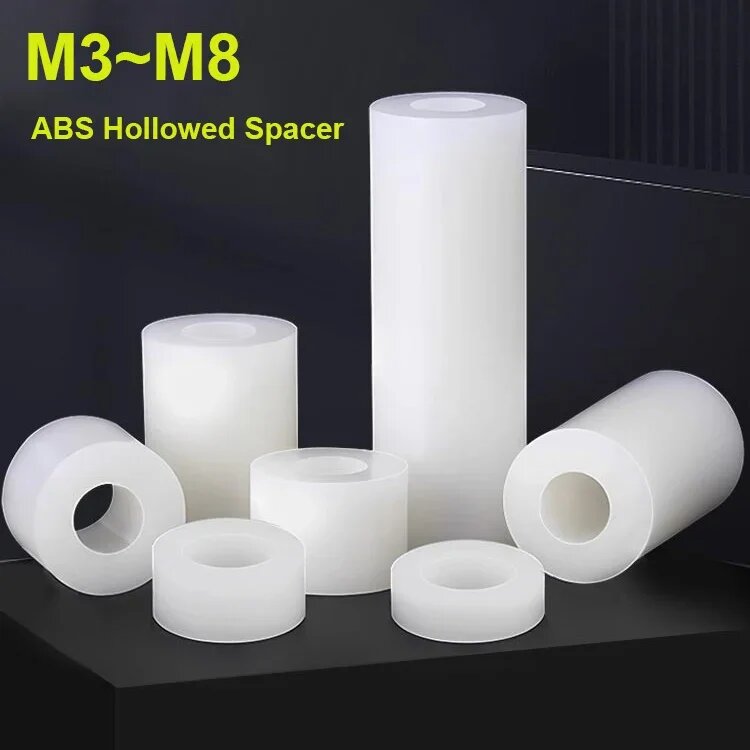 Нейлоновые круглые стойки-шайбы без резьбы ABS, белые, M3-M8, 2-50мм