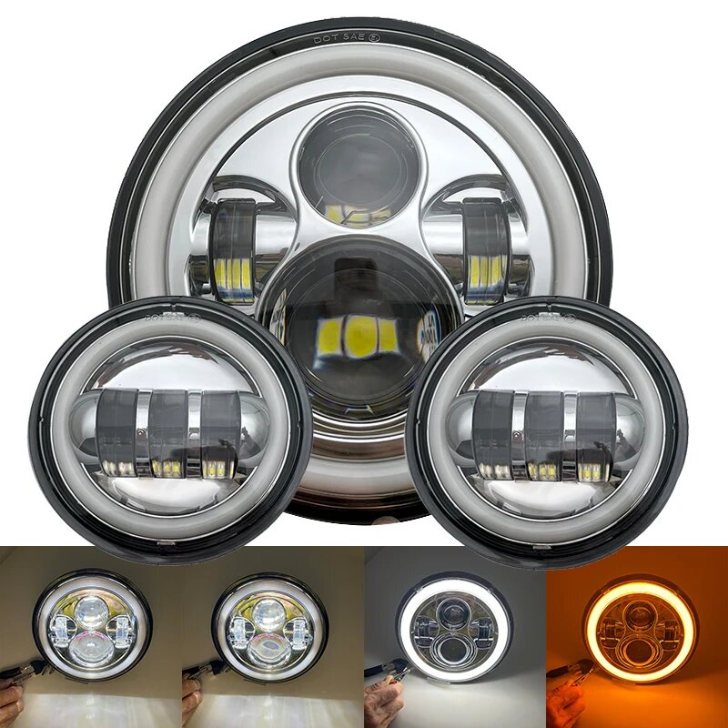 7-дюймовый светодиодный проектор для мотоциклетных фар + 4,5-дюймовые светодиодные противотуманные фары для Yamaha V-Star XVS 650 950 1100 1300 для Electra Glide Set G