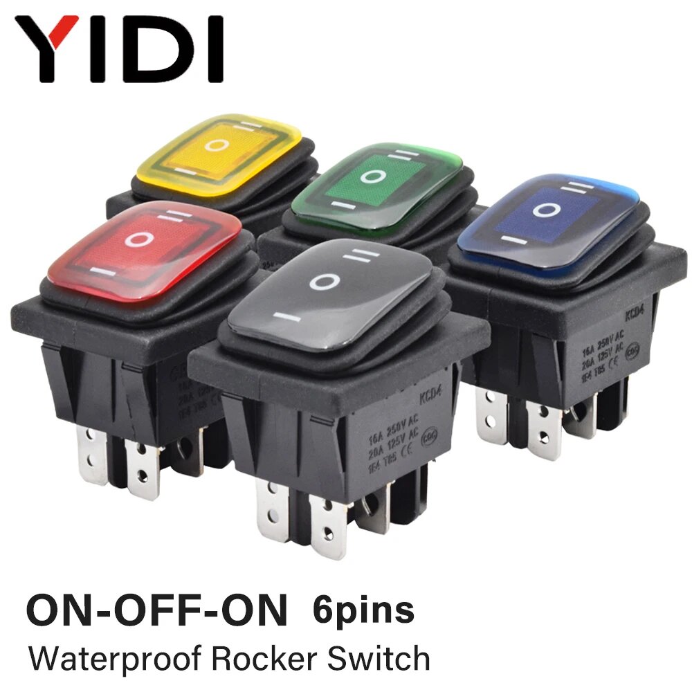 Водонепроницаемый кулисный переключатель YIDIELE KCD4-203 KCD4-201 Black No Light, ON-OFF-ON, 12-24V