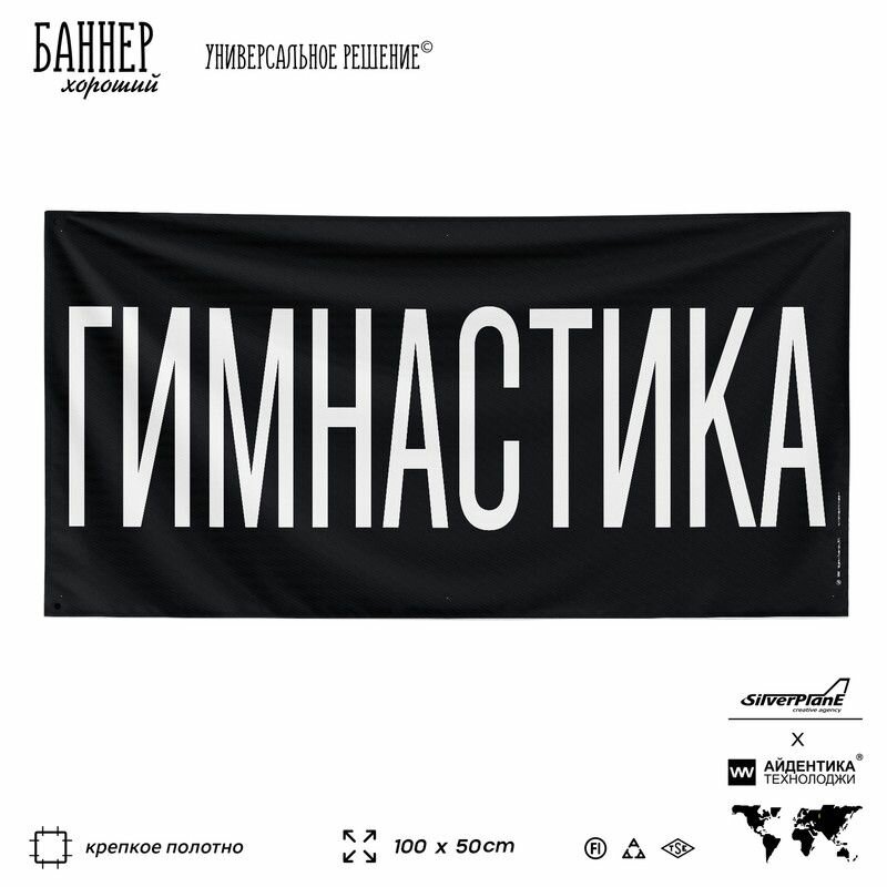Рекламная вывеска баннер Гимнастика, 100х50 см, для спортивных секций и мероприятий, черный, SIlverPlane x Айдентика Технолоджи