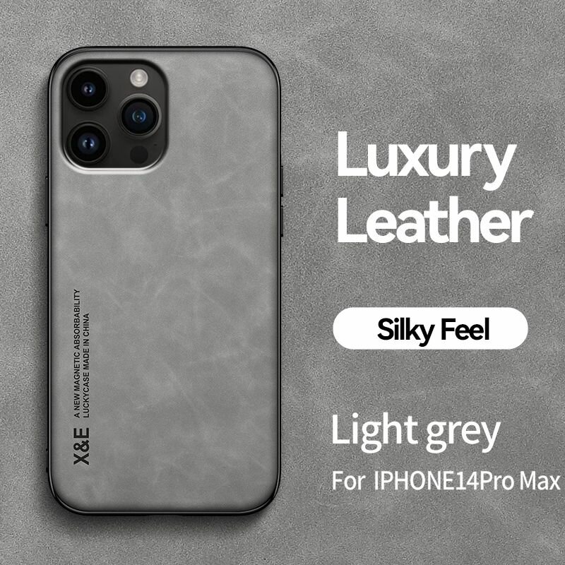 FASNYA Кожаный чехол на Apple iPhone 14 Pro Max(Айфон 14 про макс) с защитой камеры противоударный, ля магнитного авто-держателя