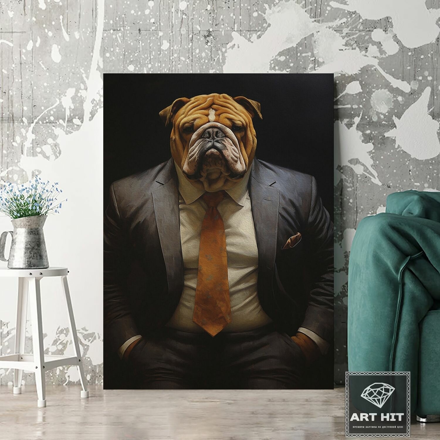 Картина английский бульдог в костюме, 30х40 см.