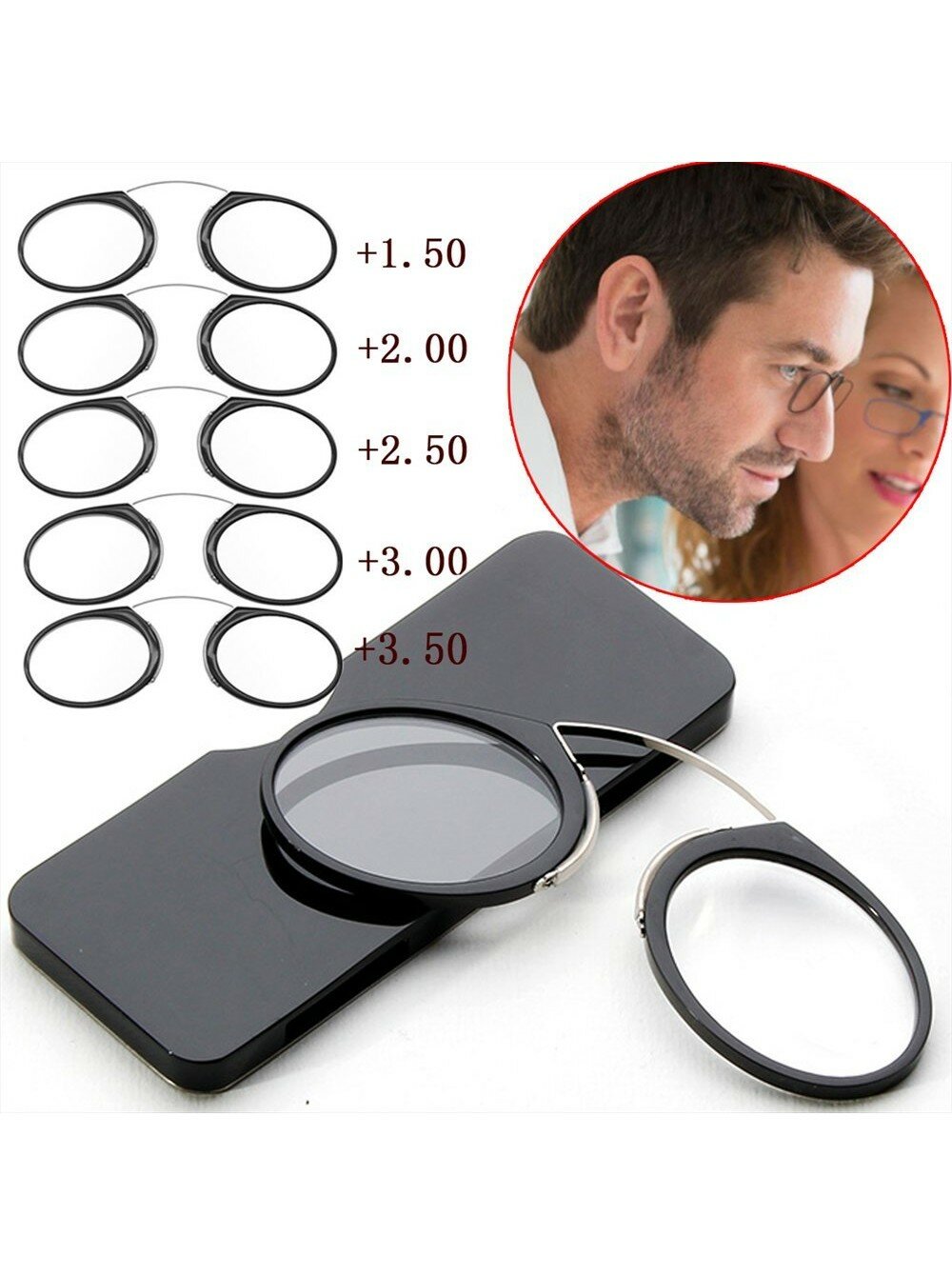 Очки Пенсэ, +2,25 диоптрии, овальная форма, прозрачные линзы