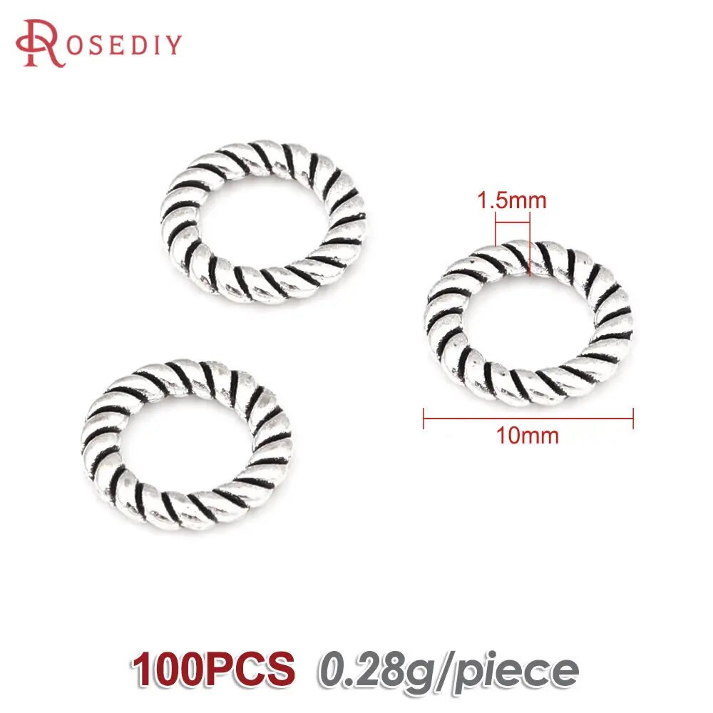 Античные бронзовые витые замкнутые кольца из цинкового сплава (100 шт.) 24429-Antique Silver