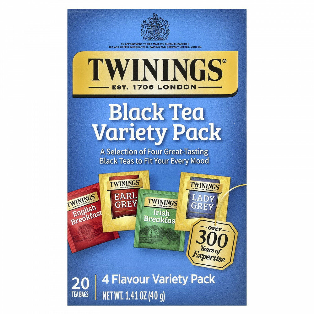Twinings, черный чай, набор разных сортов, 20 чайных пакетиков, 40 г (1,41 унции)