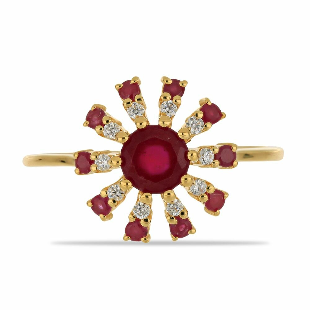 Кольцо тонкое, серебро, 925 проба, рубин, фианит