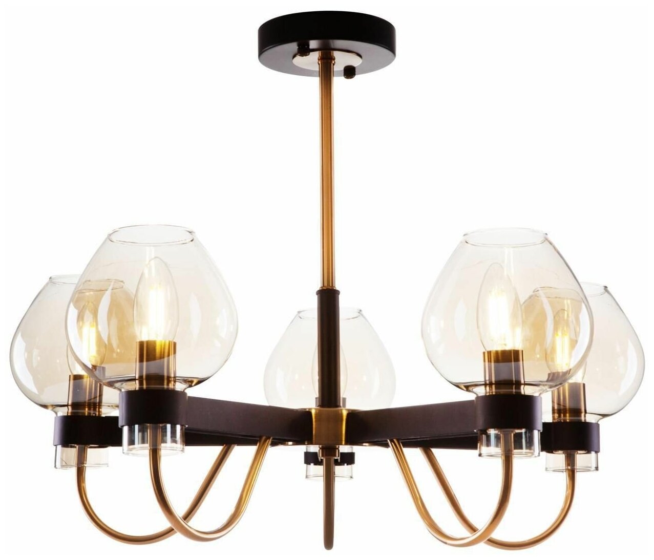 Люстра Freya "Tara" FR5028PL-05B, янтарный плафон, металл, стекло, 300Вт