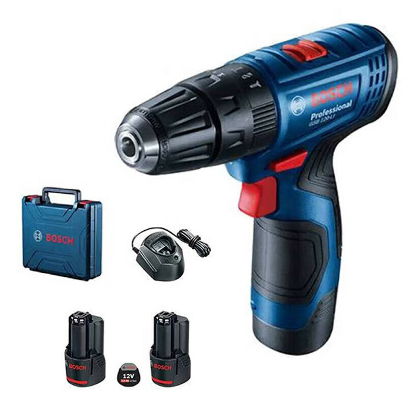 Bosch GSB 120 12V Rechargeable Electric Drill, Power Screwdriver, Multi-Functional Lithium-Ion Impact Drill for Home Improvement, Dual Battery Version