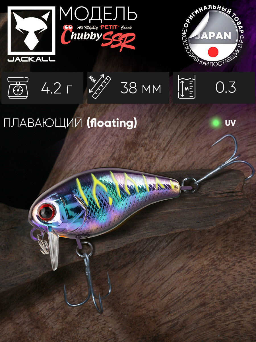 Воблер кренк на щуку/на головля/на судака/на окуня/на форель JACKALL Chubby 38 SSR цв. uv ul tamamushi tiger