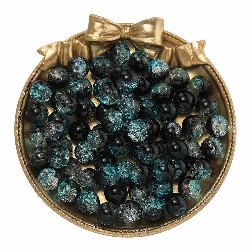 Стеклянные бусины, декоративные бисер из дробленого стекла с узором,50 штук/10 мм, черная=v=