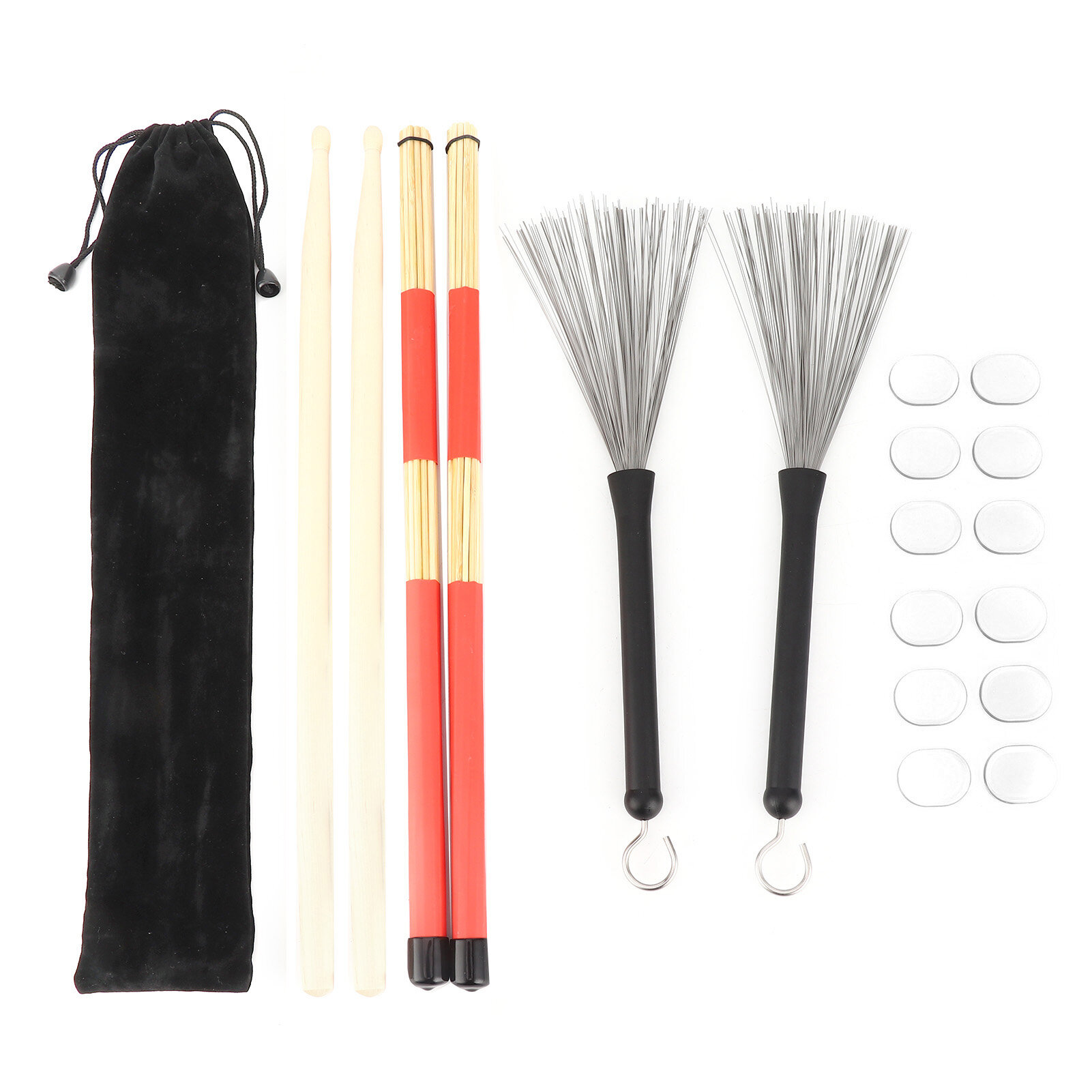 Drumstick Kit Rute Brush Damper Drum Set Musical Instrument Playing Accessories with BagM02757 Transparent
