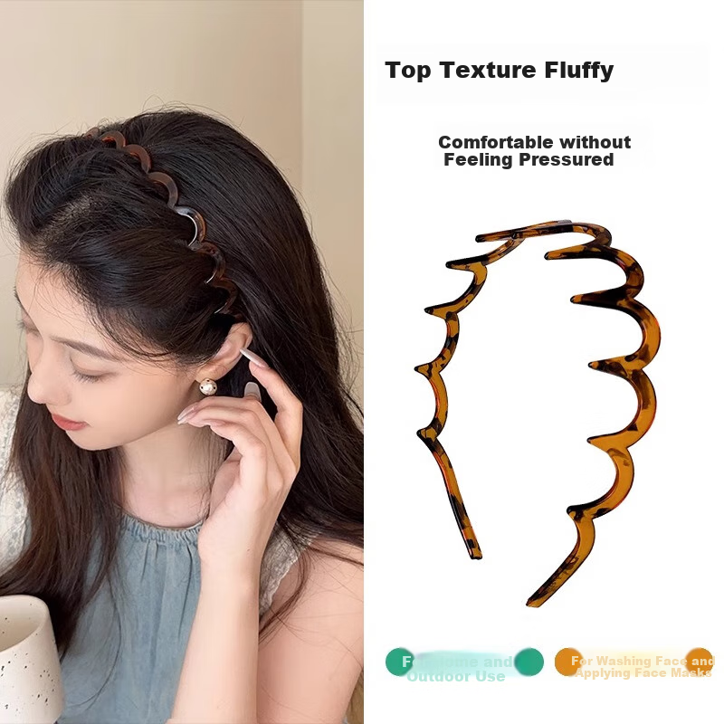 Evening Retro French Style Non-slip Hair Clip Headband for Women with Height-increasing Skull Top High-end Fashion Headband Deep Coffee Leopard Print