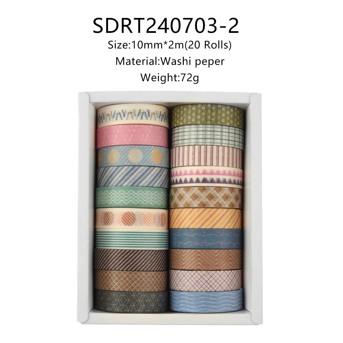 20 рулонов Washi ленты, 10 мм, SDRT240703-2