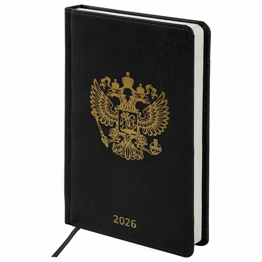 Ежедневник датированный 2026 А5 138х213 мм, BRAUBERG "State", под кожу, черный