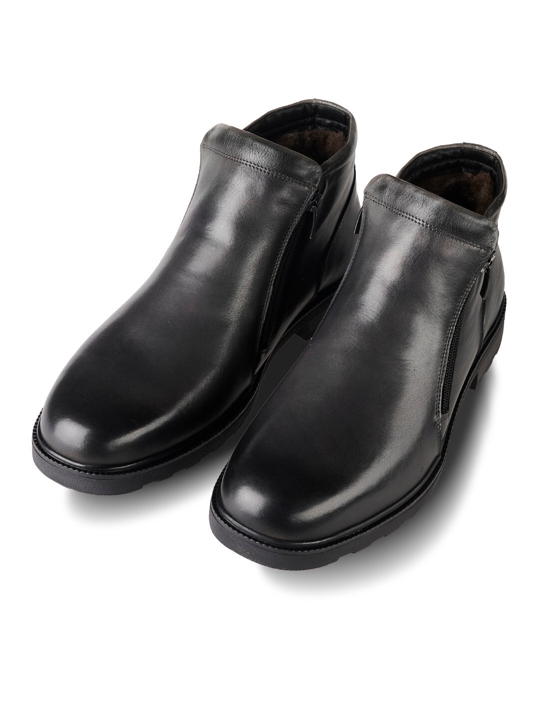 Ботинки кожаные зимние на молниях без шнурков