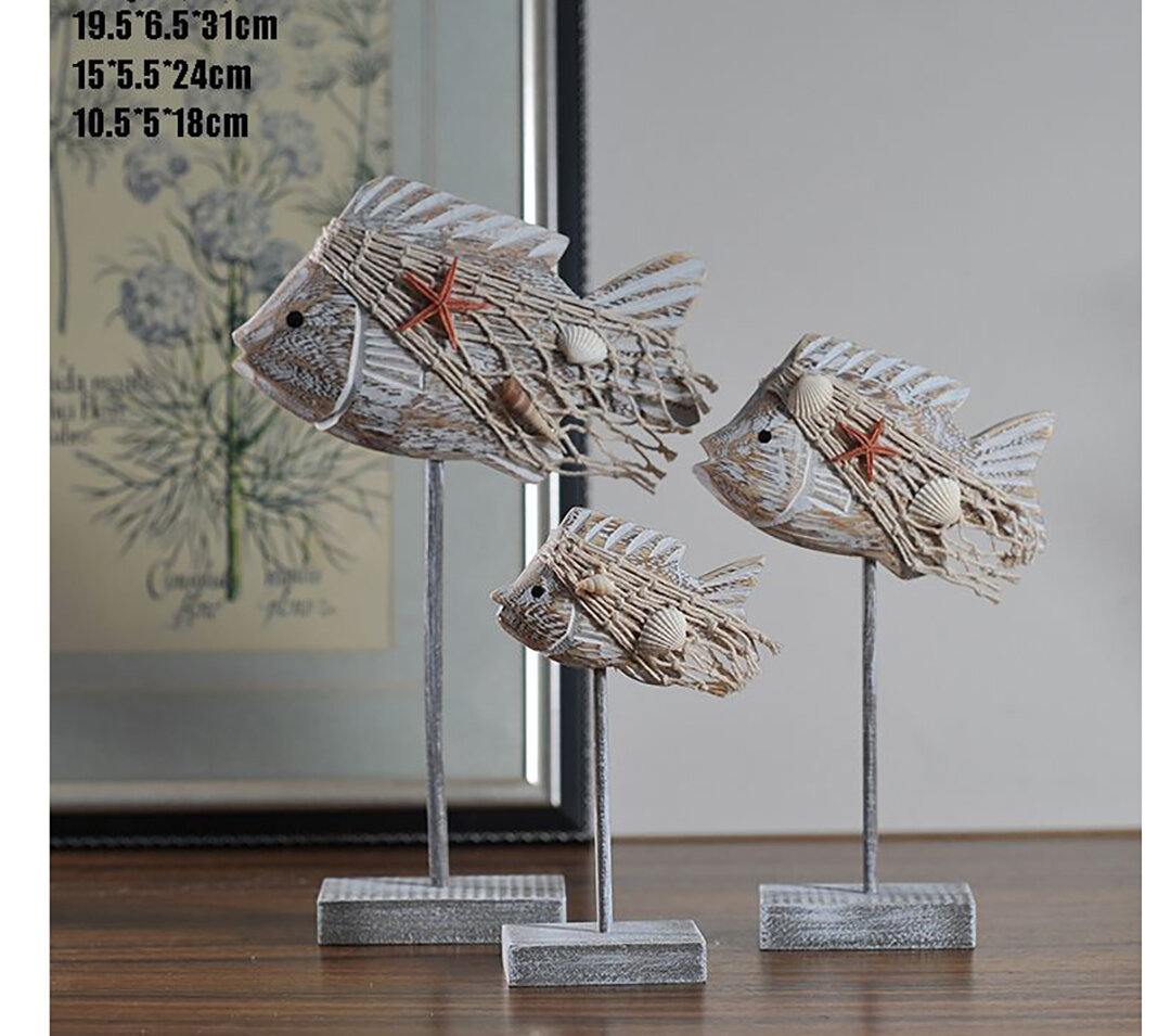Рыбки на подставке (комплект 3шт) дерево, морской декор
