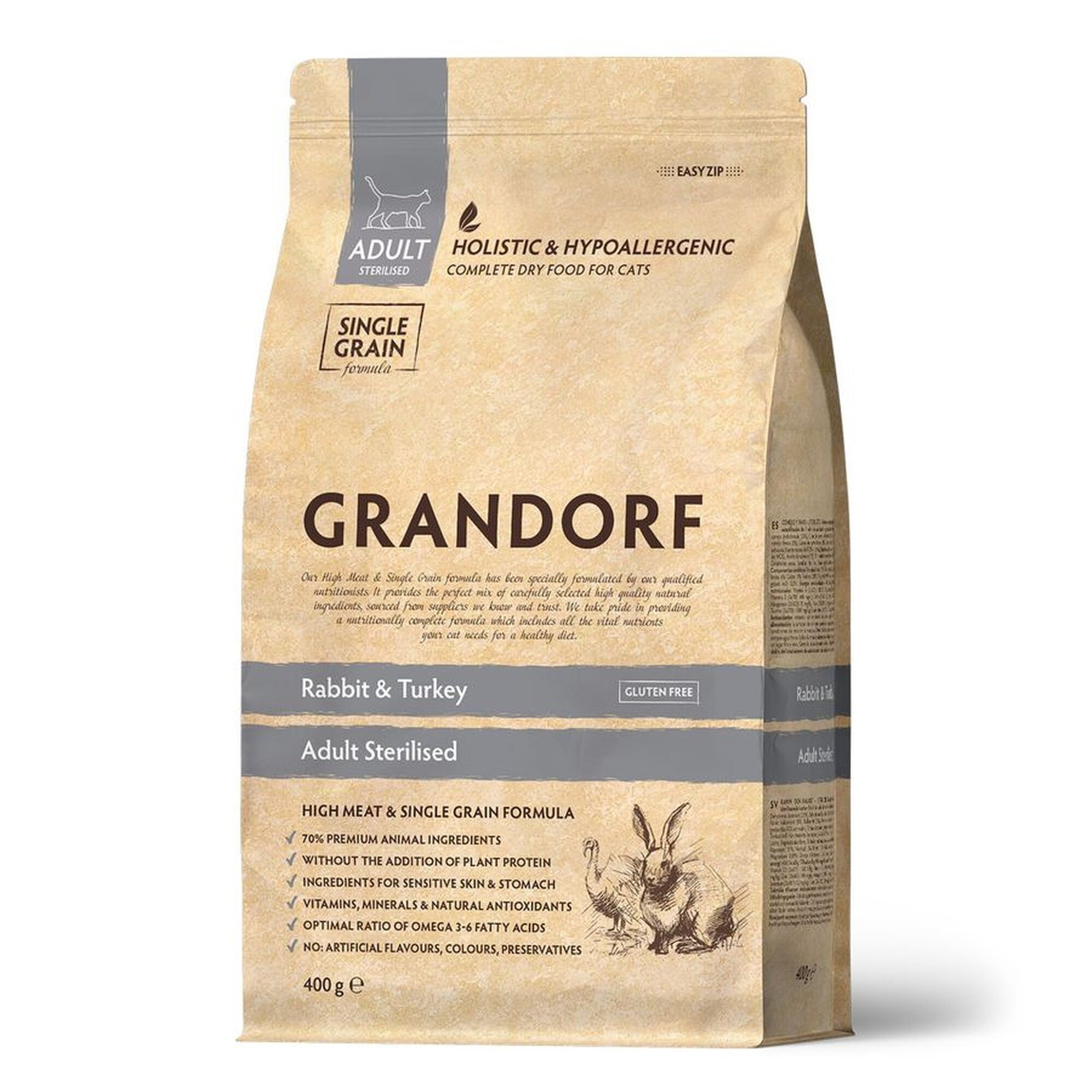 Сухой корм для стерилизованных кошек Grandorf, с кроликом и индейкой 400 г