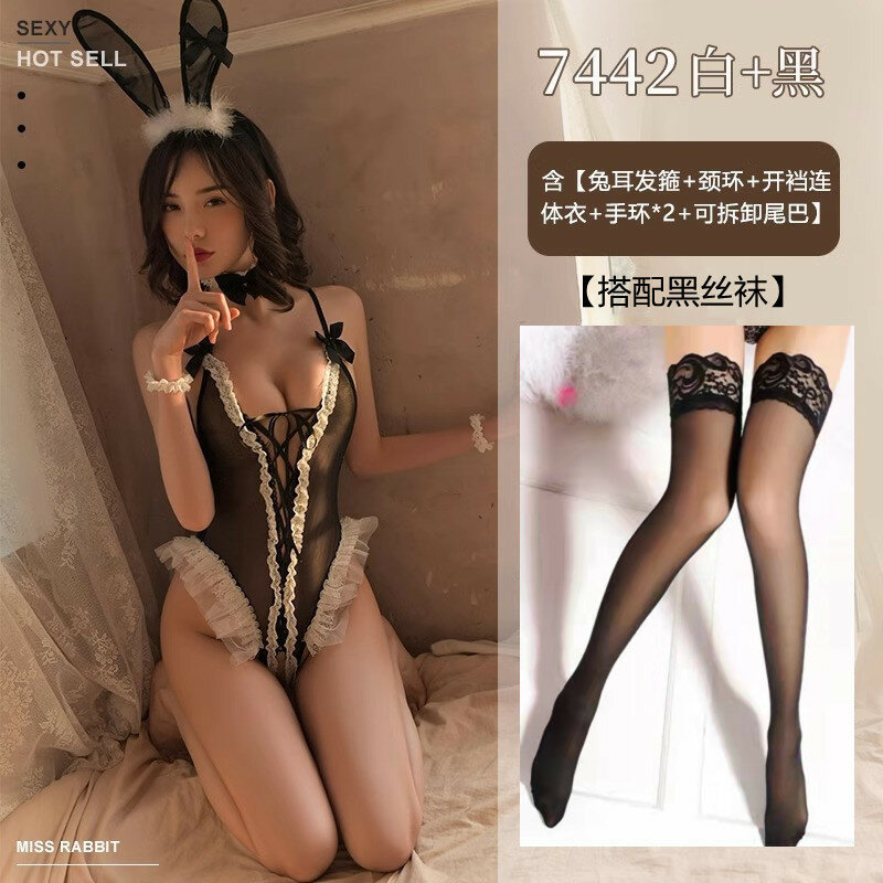 Сексуальный боди в виде девочки-зайчика с бретельками и открытым шаговым швом, маленькой грудью, чистый и сексуальный прозрачный комплект нижнего белья для женщин.