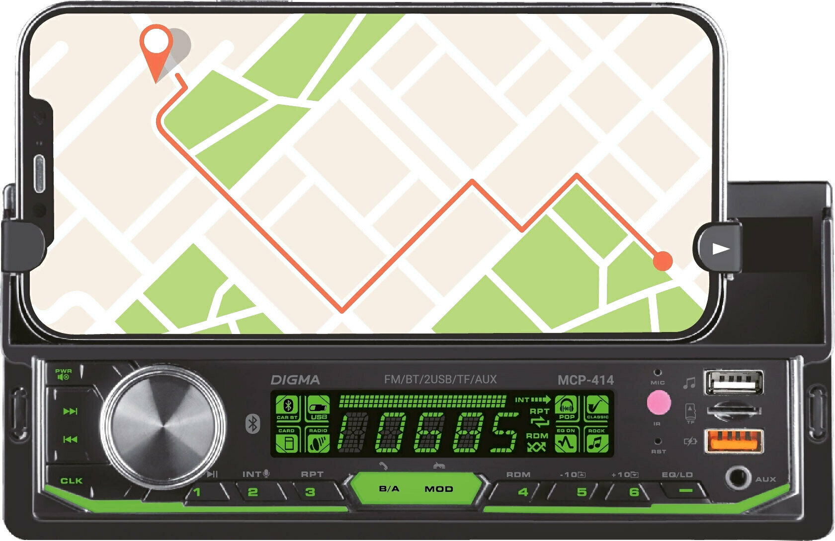 Автомагнитола MCP-414 1DIN 4x45Вт v5.0 USB 2.0 AUX 4 ПДУ