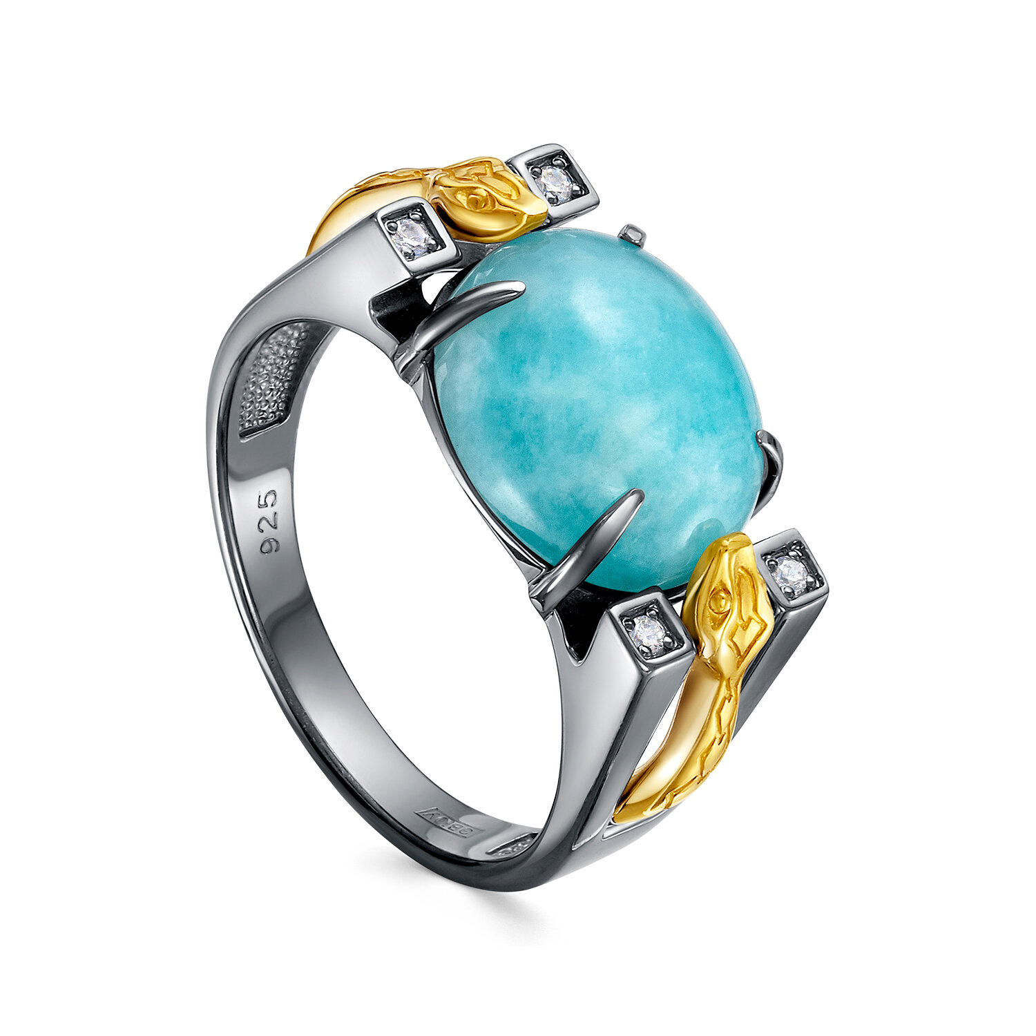 Кольцо, серебро, 925 проба, амазонит, фианит