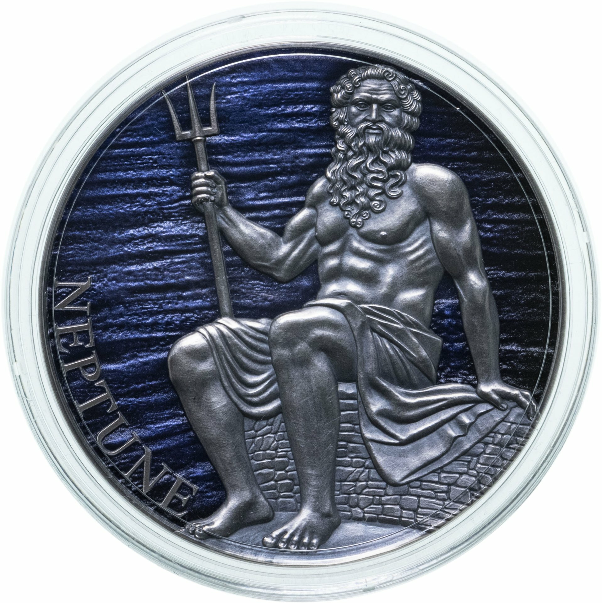 Камерун 3000 франков 2021 "Бог Нептун" в футляре, с сертификатом, Серебро 999, в сохранности UNC