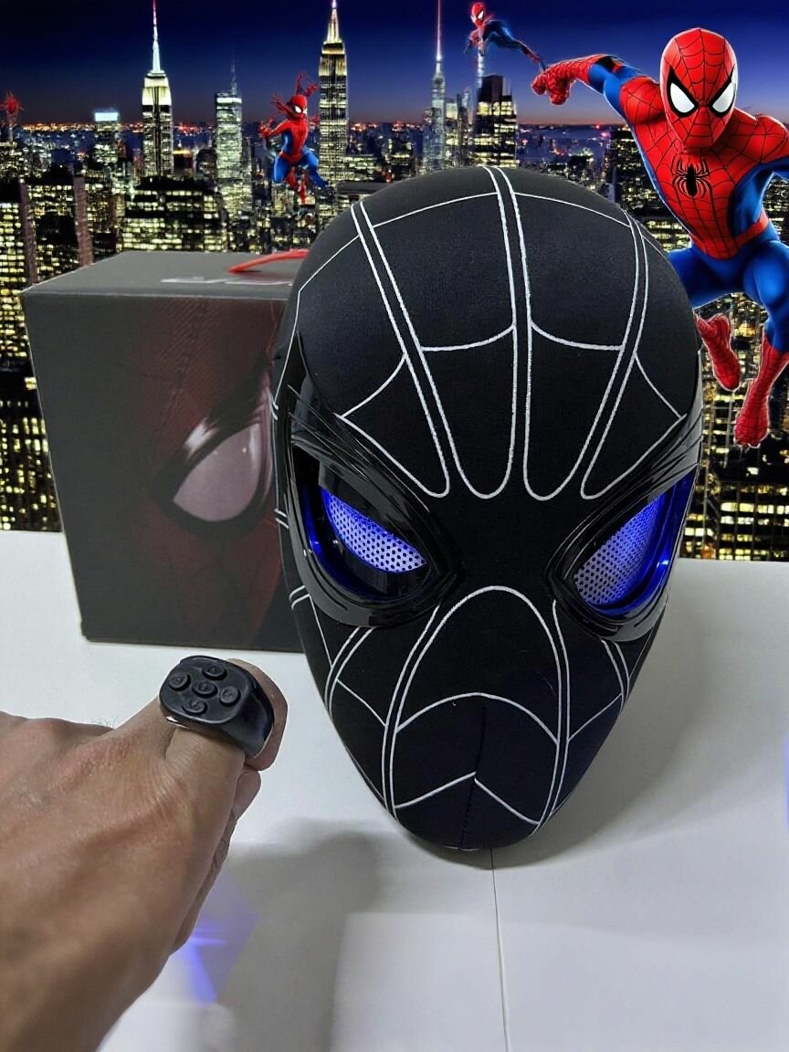 Универсальная маска Человека Паука с морганием глаз для детей, управление кольцевым пультом на праздники и игры