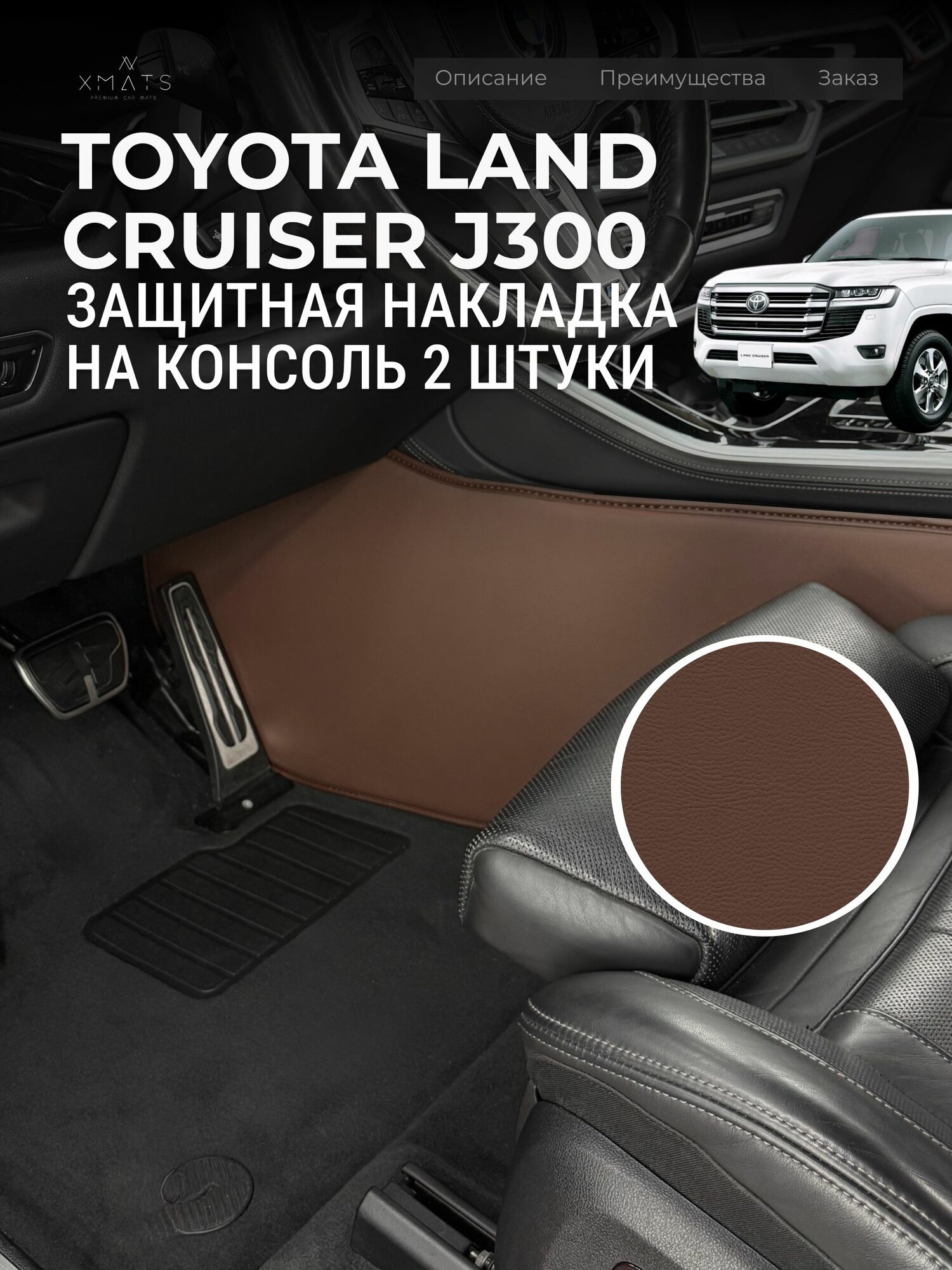 Защита консоли на Toyota Land Cruiser 300 (12 п-е, 2021 - н. в.) / Накладка на ковролин для Тойота Лэнд Крузер 300 / Коврик в салон Land Cruiser 300