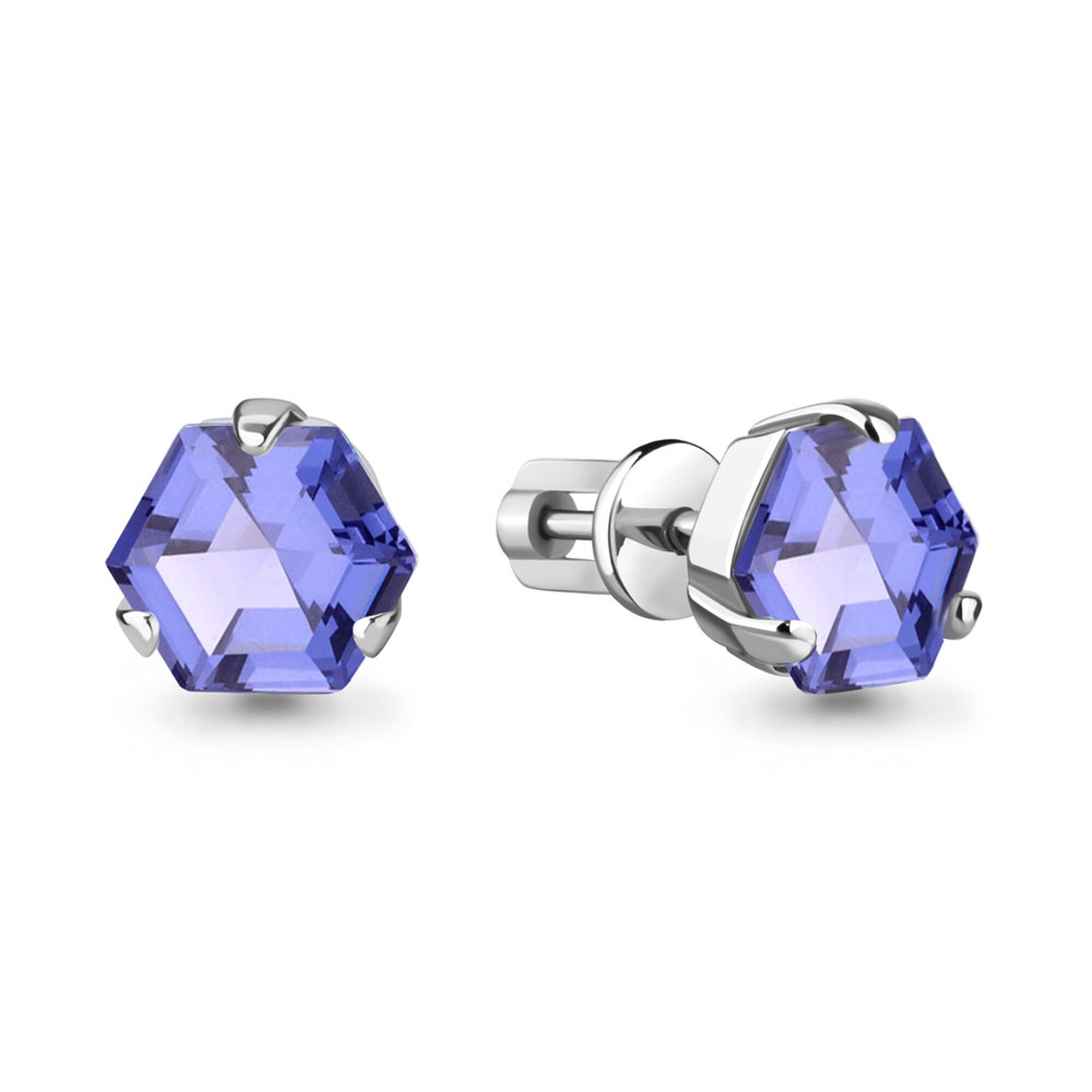 Серьги пусеты, серебро, 925 проба, родирование, танзанит