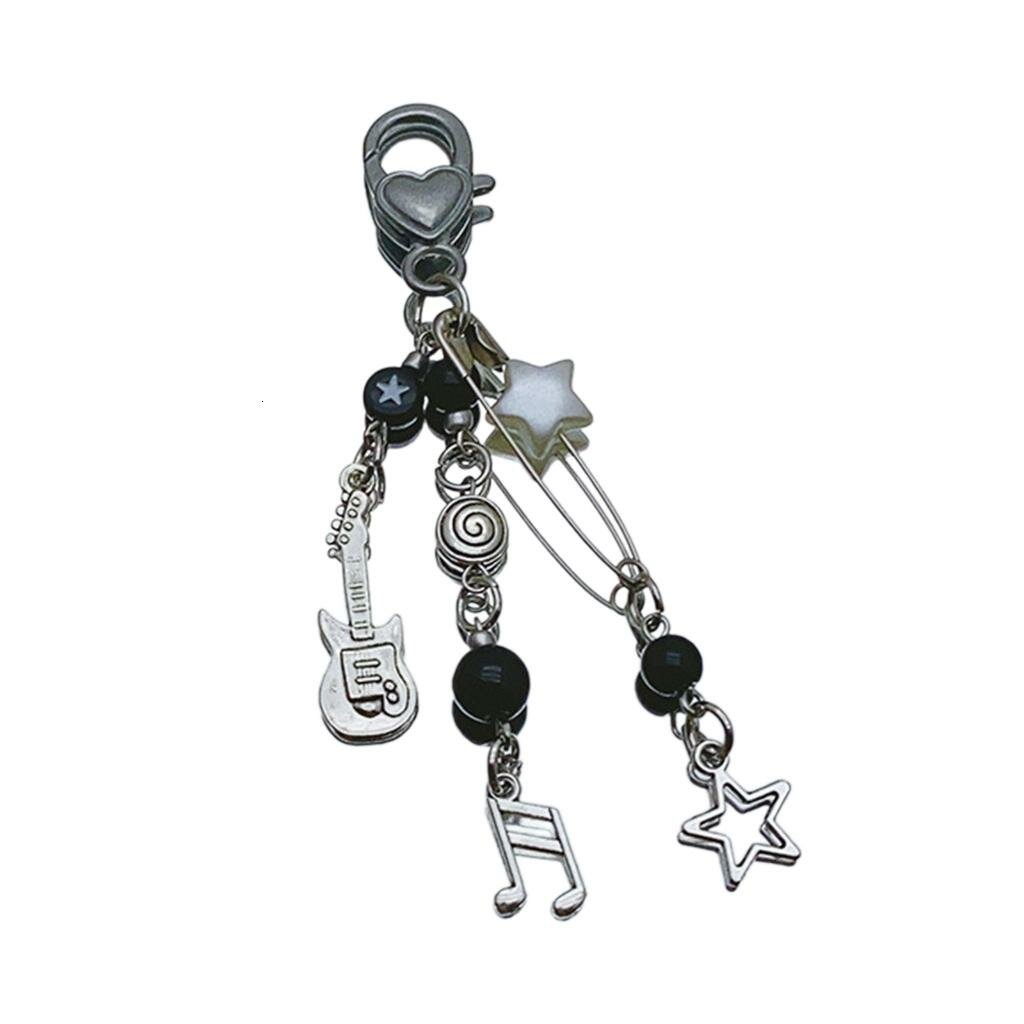 Брелок, Цепочка для мобильного телефона в японском и корейском стиле ins street trendy cool rock style guitar, украшенная бисером-черный