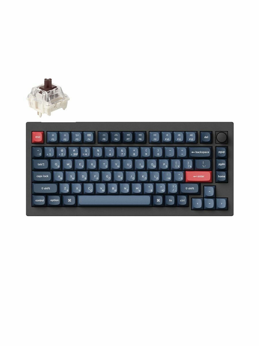 Keychron V1 Max Gateron Jupiter Brown Беспроводная механическая игровая клавиатура, русская раскладка, Carbon Black