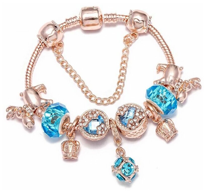 Браслет-цепочка, горный хрусталь, муранское стекло