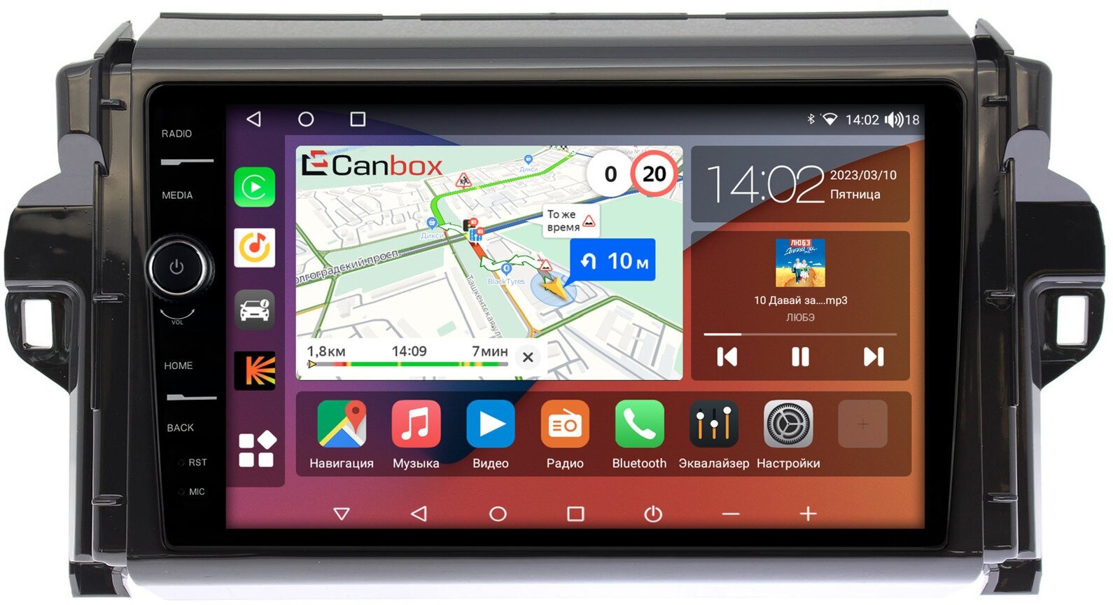 Штатная магнитола Toyota Fortuner 2 2015-2026 Canbox H-Line 7843-9106 Android 10 (4G-SIM, 4/64, DSP, QLed)